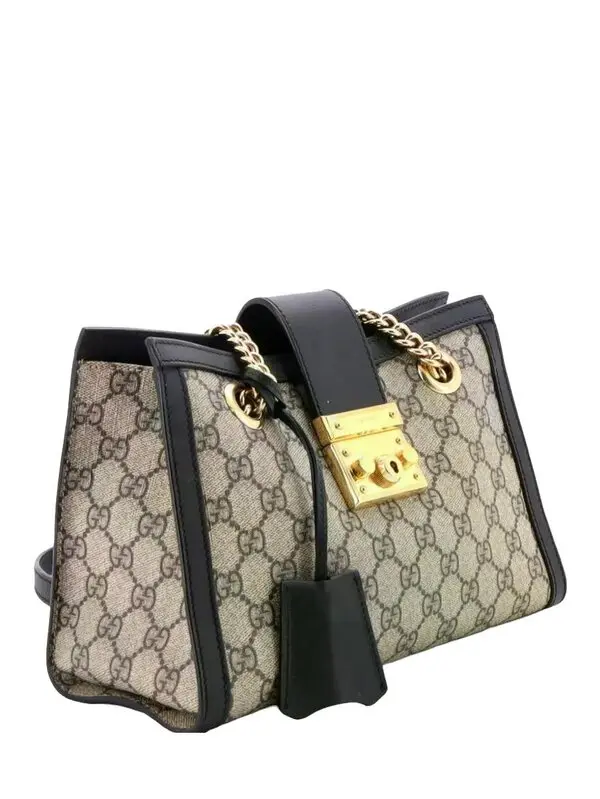 Gucci Padlock Chain Tote Gg Coated Canvas With Leather Small Shoulder Bag - Black