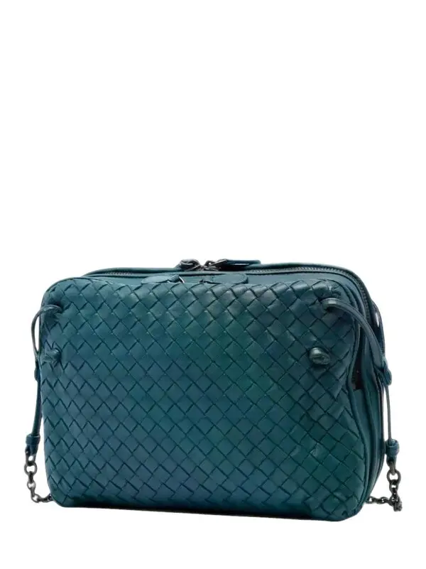 Bottega Veneta 2012-2026 Mini Nappa Intrecciato Nodini Double Zip Crossbody Bag - Blue