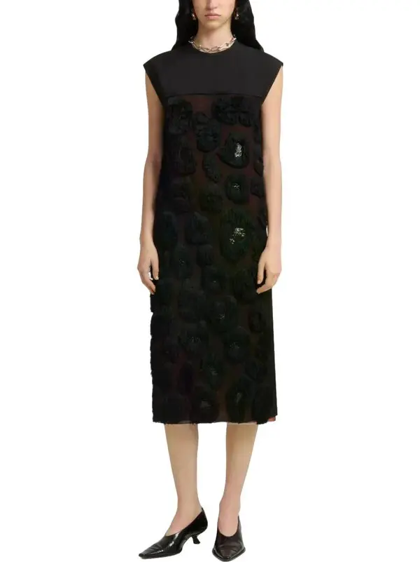 Marni Georgette Dress With Shaggy Camouflage Motif - Black