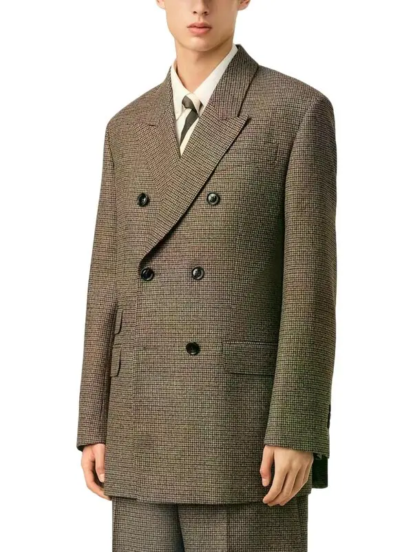 AMI Paris Double-breasted Houndstooth Wool Blazer - Brown
