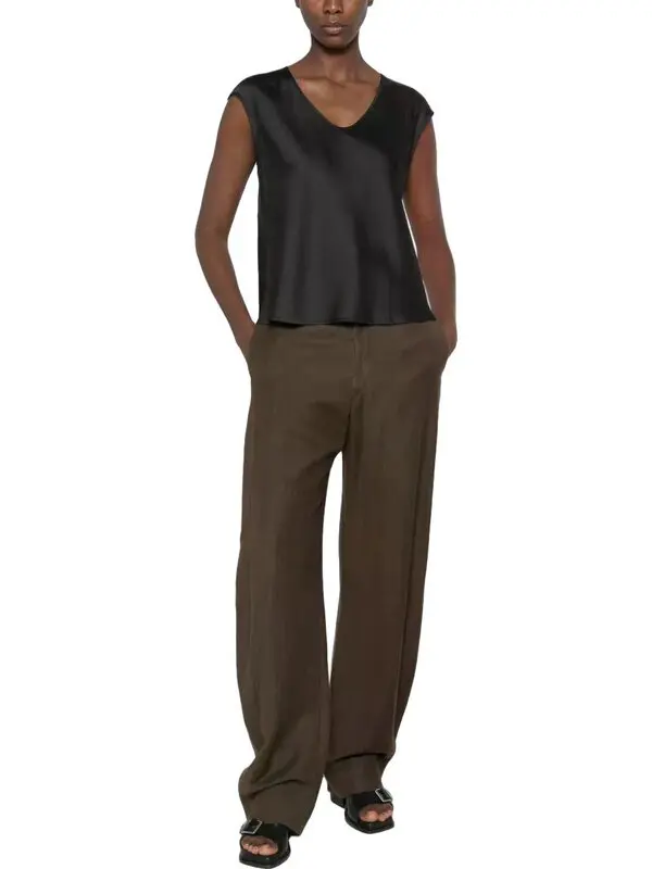 Imperial V-neck Sleeveless Blouse - Black