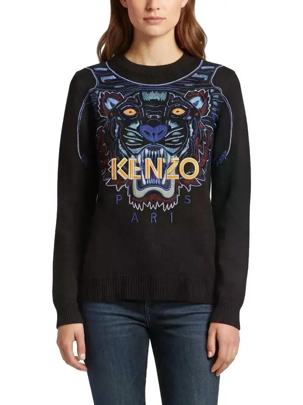 Kenzo Tiger Embroidered Crew Neck Sweater - Black