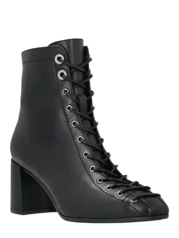 Pinko Lace-up Leather Ankle Boots With Crystal Embellished Eyelets - Black