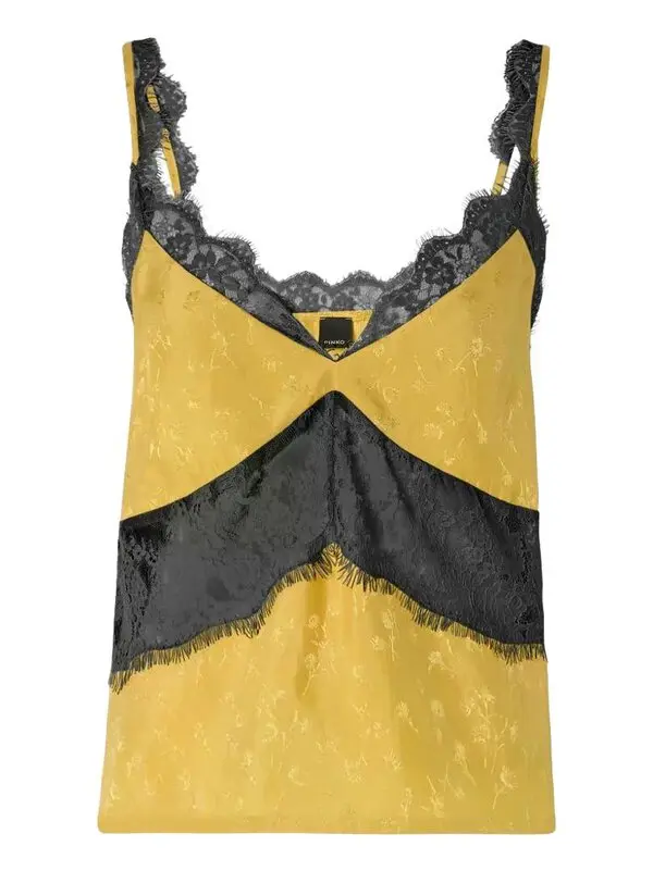 Pinko Lace Trimmed Floral Jacquard Camisole - Yellow