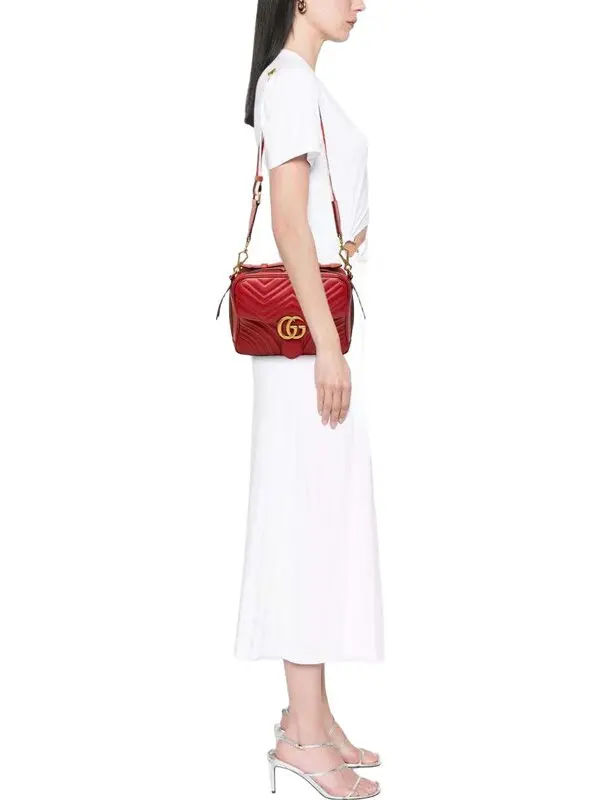 Gucci Small Gg Marmont Matelasse Leather Top Handle Satchel - Red