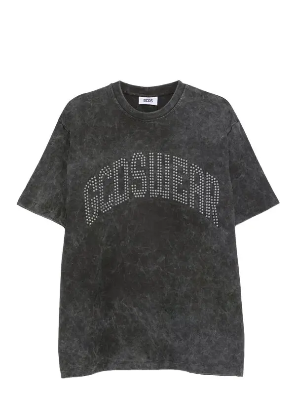 Gcds Stud-embellished Acid-wash T-shirt - Grey