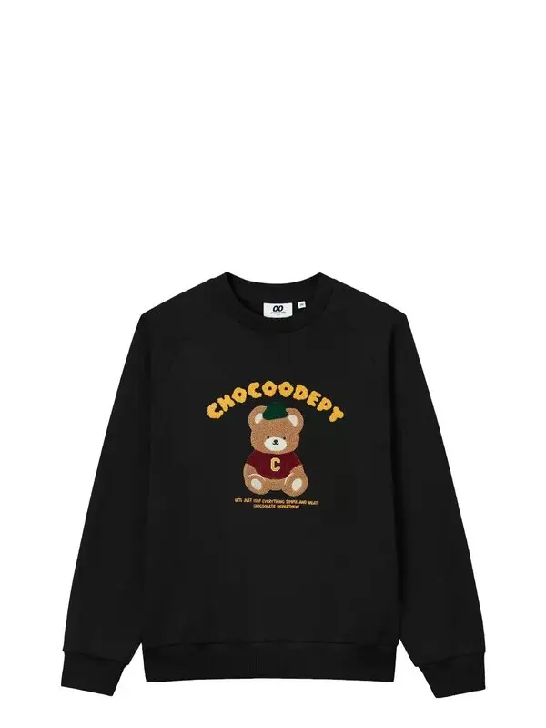 CHOCOOLATE Bear Patch Long Sleeve Sweatshirt - Black