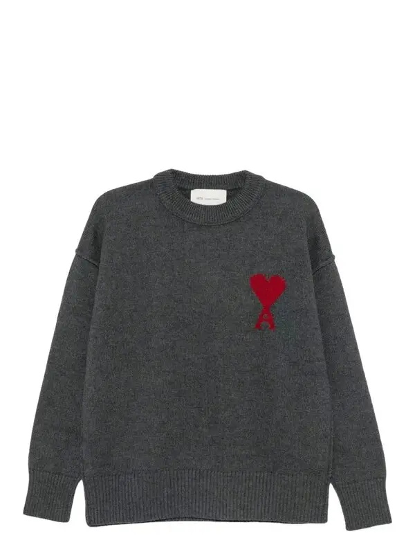 AMI Paris De Coeur Crew Neck Sweater - Grey