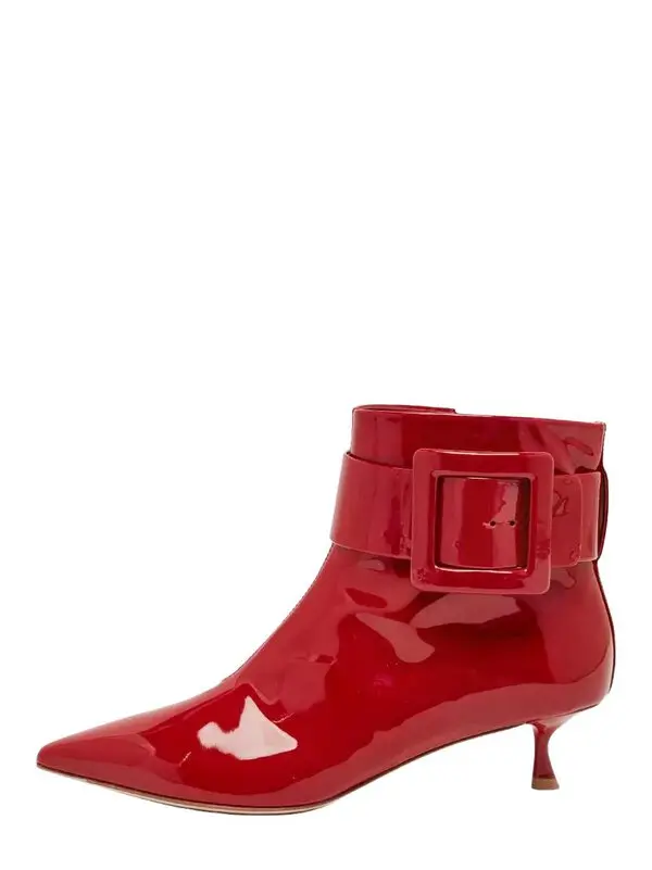 ROGER VIVIER Patent Leather Ankle Boots - Red