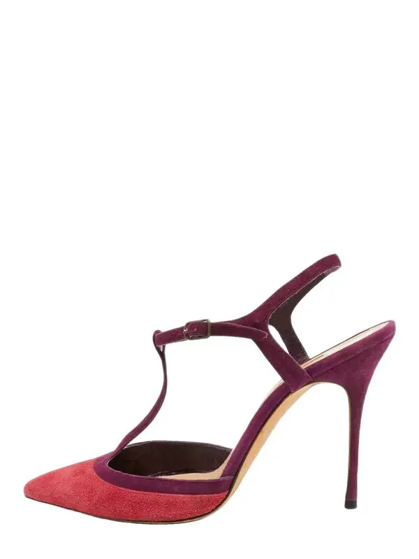 Manolo Blahnik Suede Pointed Toe T-strap Stiletto Heel Sandals - Purple