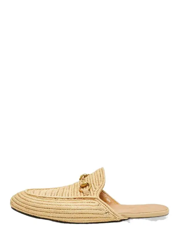Gucci Princetown Horsebit Raffia Mules - Neutrals