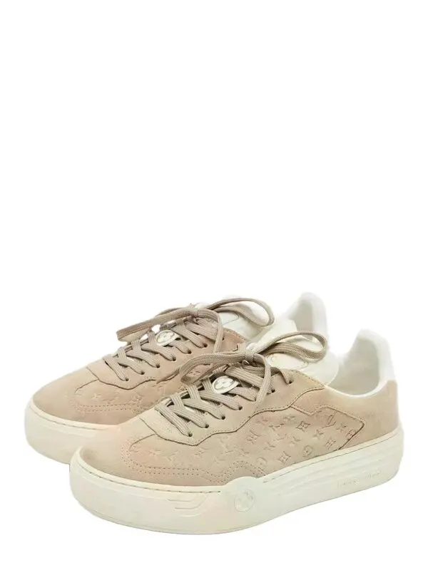LOUIS VUITTON Beige Monogram Suede Platform Sneakers - Neutrals
