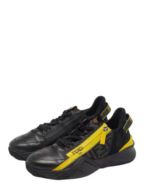 Fendi Flow Ff Fabric And Leather Low-top Sneakers - Black