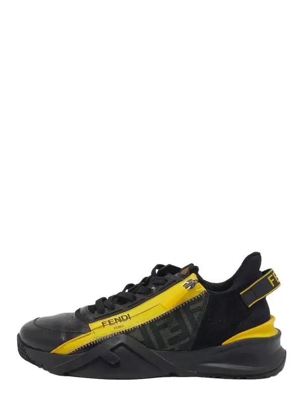 Fendi Flow Ff Fabric And Leather Low-top Sneakers - Black