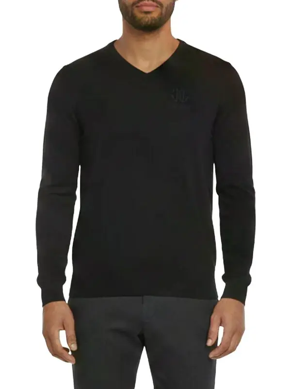 Roberto Cavalli Knitted V-neck Long-sleeved T-shirt - Black