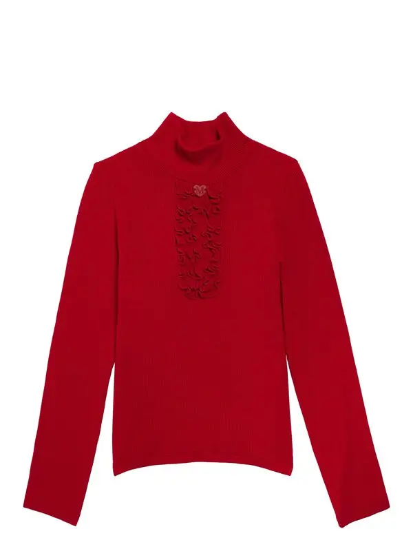 Monnalisa Ribbed Ruffle Rollneck Top - Red