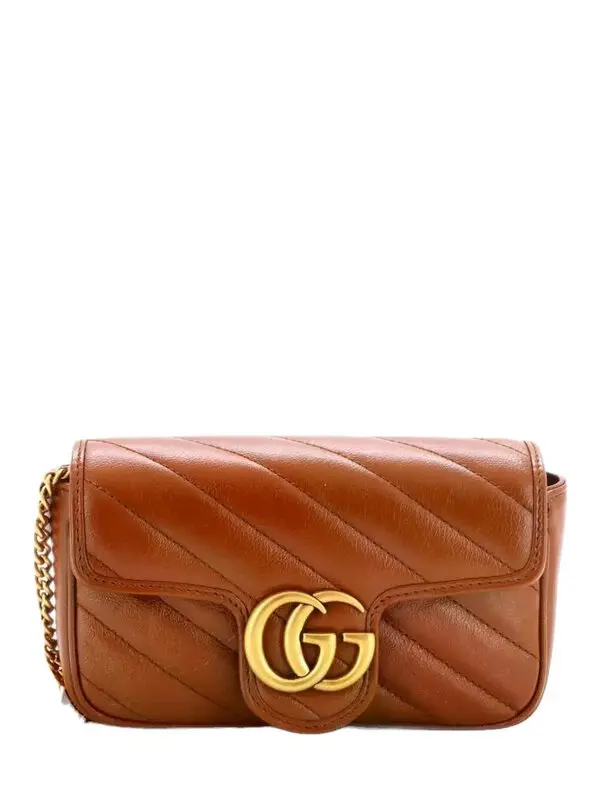Gucci Gg Marmont Flap Bag Diagonal Quilted Leather Super Mini Crossbody Bag - Brown