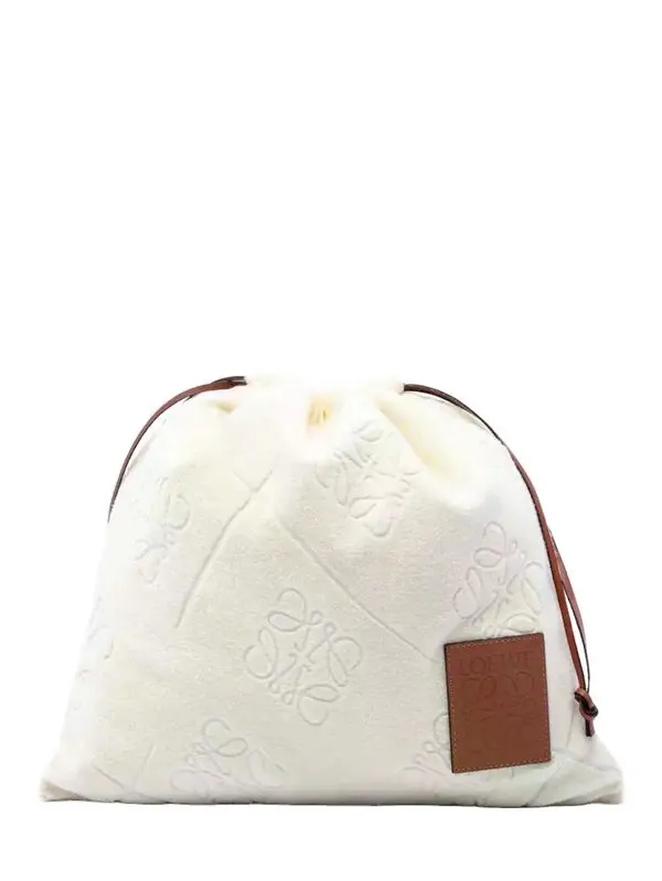 Loewe Anagram Terry Cloth Drawstring Pouch Clutch Bag - Neutrals