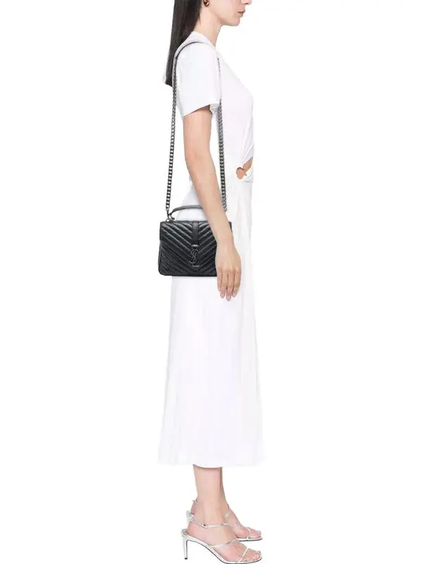 Saint Laurent 2016 Medium Chevron Sheepskin Monogram College Satchel - Black