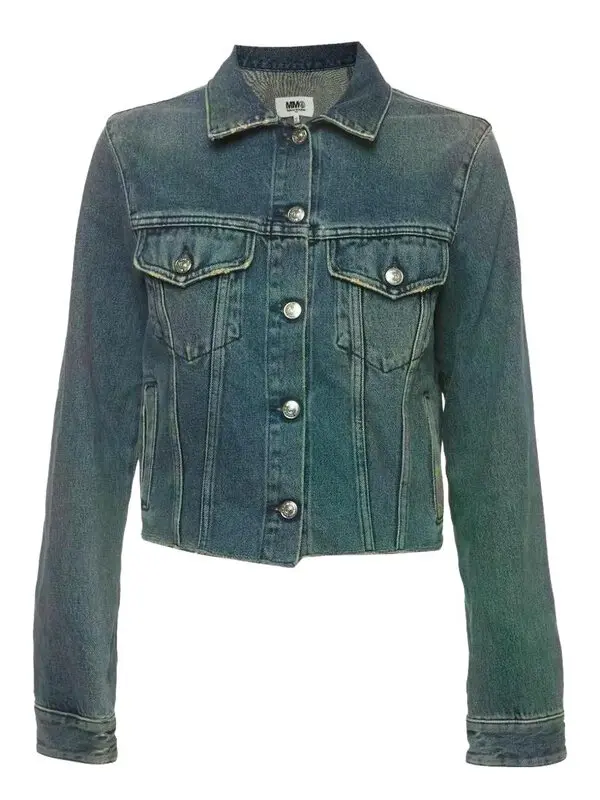 MAISON MARGIELA Distressed Paint-splatter Denim Jacket - Blue
