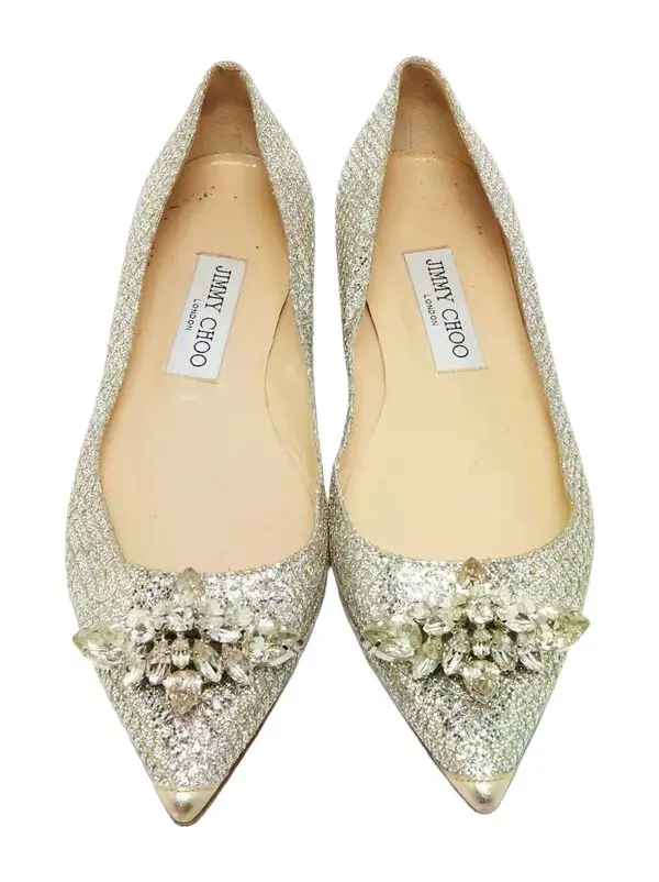 JIMMY CHOO Tone Glitter Ballet Flats With Crystal Embellishment - Silver