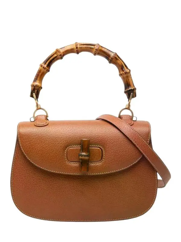 Gucci 20th Century Grained Calfskin Bamboo Night Satchel - Brown