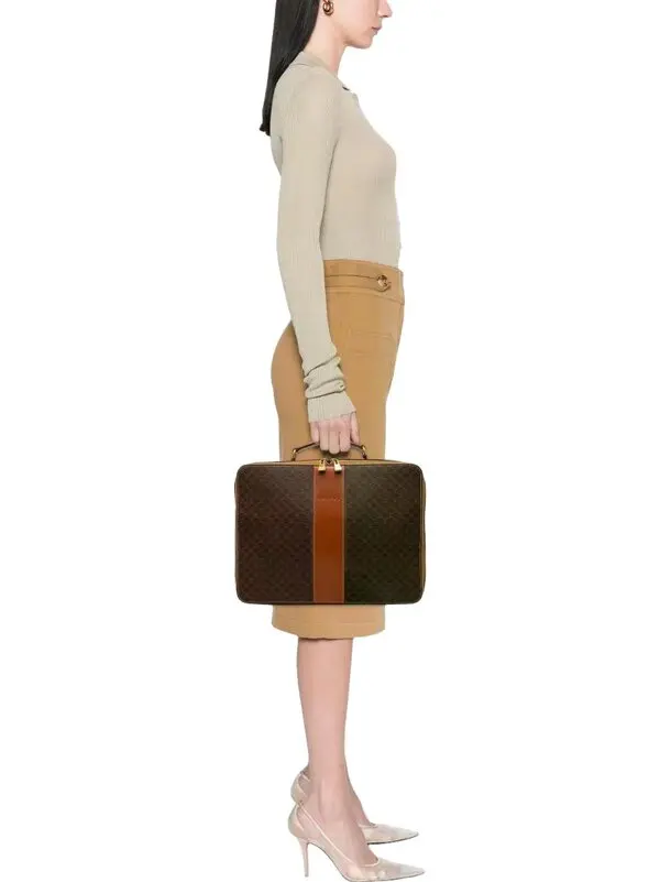 Celine 1996 Macadam Coated Canvas Briefcase Business Bag - Brown