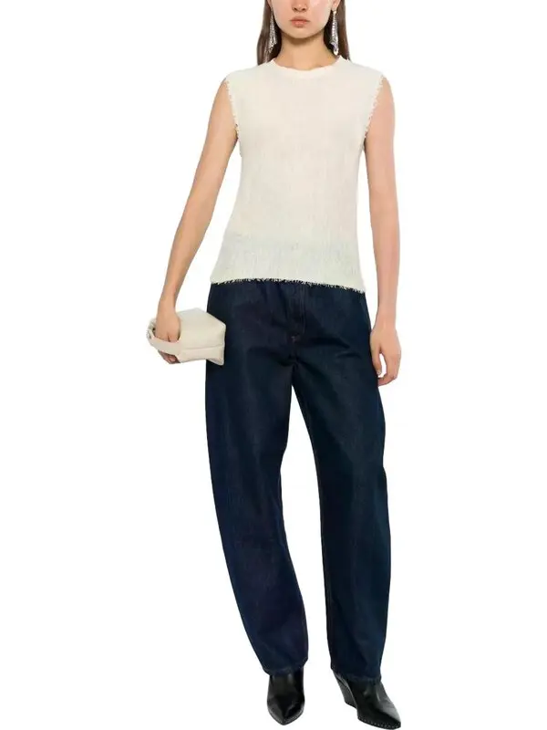 Helmut Lang Sleeveless Fringe Detail Knit Top - Neutrals