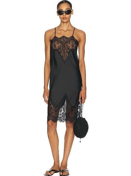 Norma Kamali Lace Trim Slip Dress - Black