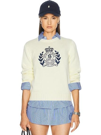 SPORTY & RICH Ny Crest Knitted Sweater - Ecru