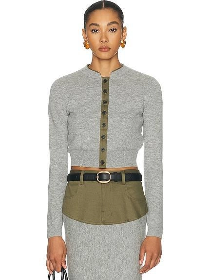 SELF-PORTRAIT Contrast Placket Cardigan - Grey
