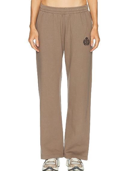 SPORTY & RICH Ny Crest Embroidered Wide Sweatpant - Sand