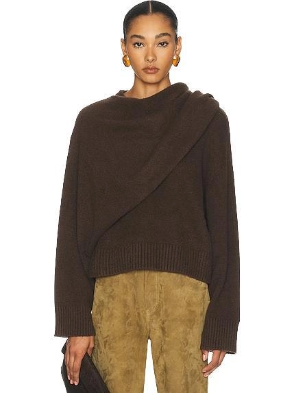Altuzarra Palmer Sweater With Attached Shawl - Cocoa