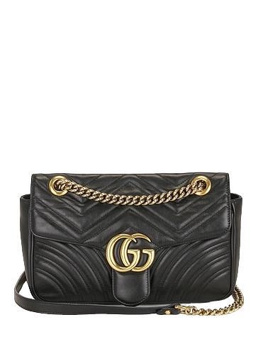Gucci Gg Marmont Shoulder Bag In Matelassé Chevron Calf Leather - Black