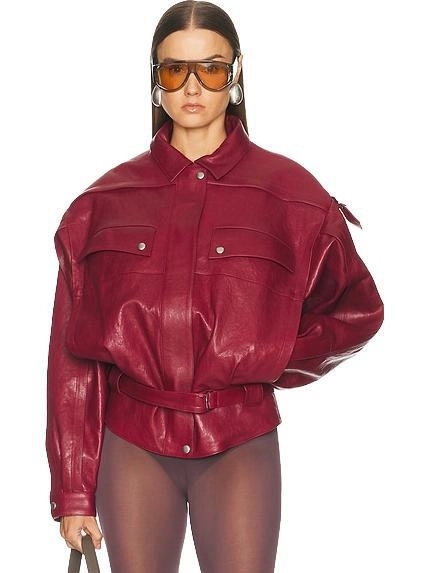 Magda Butrym Leather Bomber Jacket - Cherry
