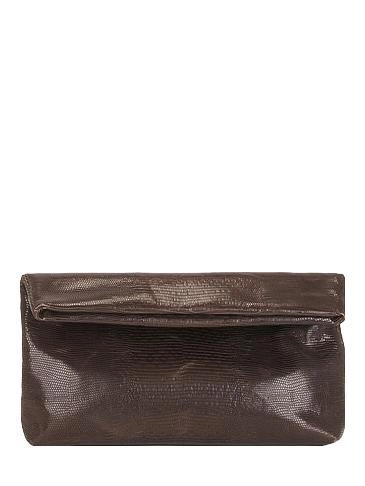 NILI LOTAN Jerry Clutch In Embossed Lizard - Dark Brown Lizard