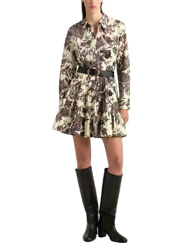 Cara Cara Eugenia Tiered Floral Print Mini Shirt Dress - Neutrals