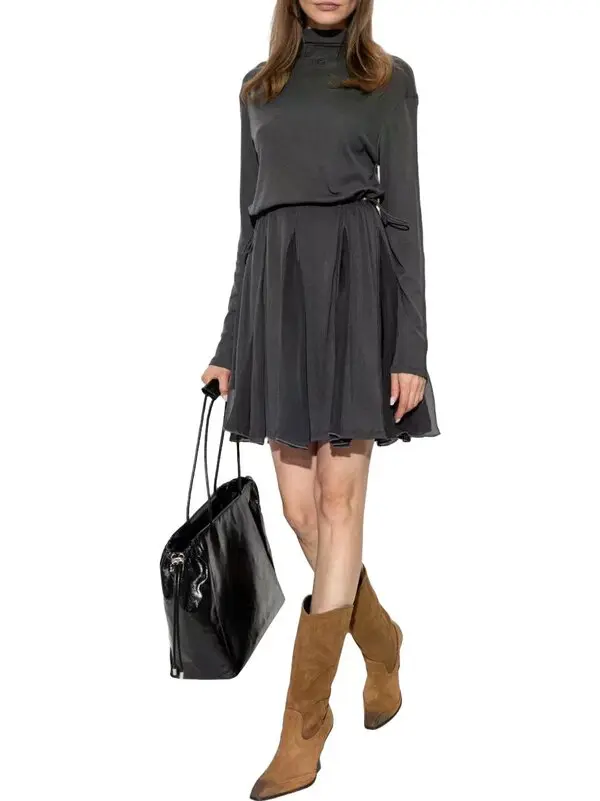 DIESEL® Turtleneck Mini Dress In Jersey And Chiffon - Grey