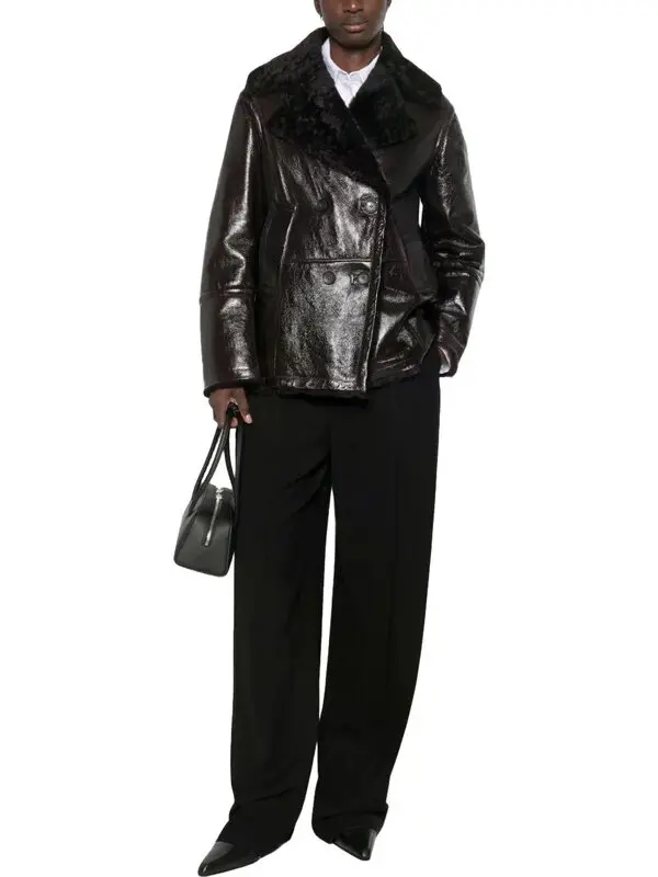 FURLING BY GIANI Shearling-collar Double-breasted Jacket - Brown
