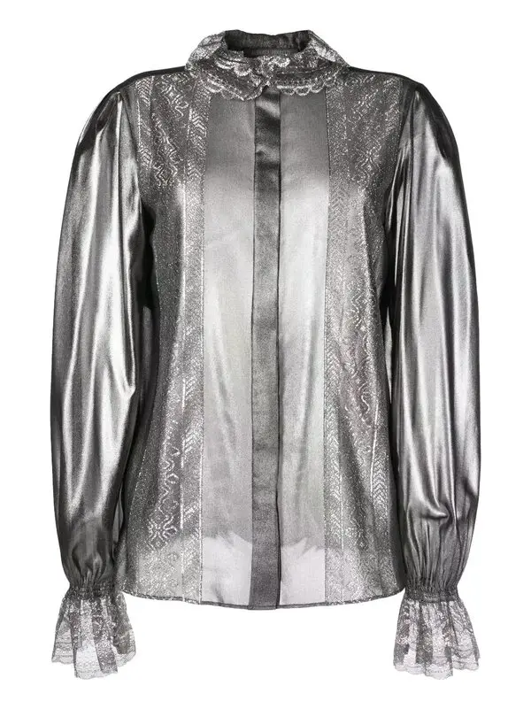 Alberta Ferretti Laminated Finish Lace Shirt - Grey