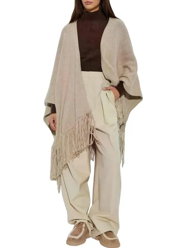 Max Mara Fringe-trim Knit Poncho - Neutrals