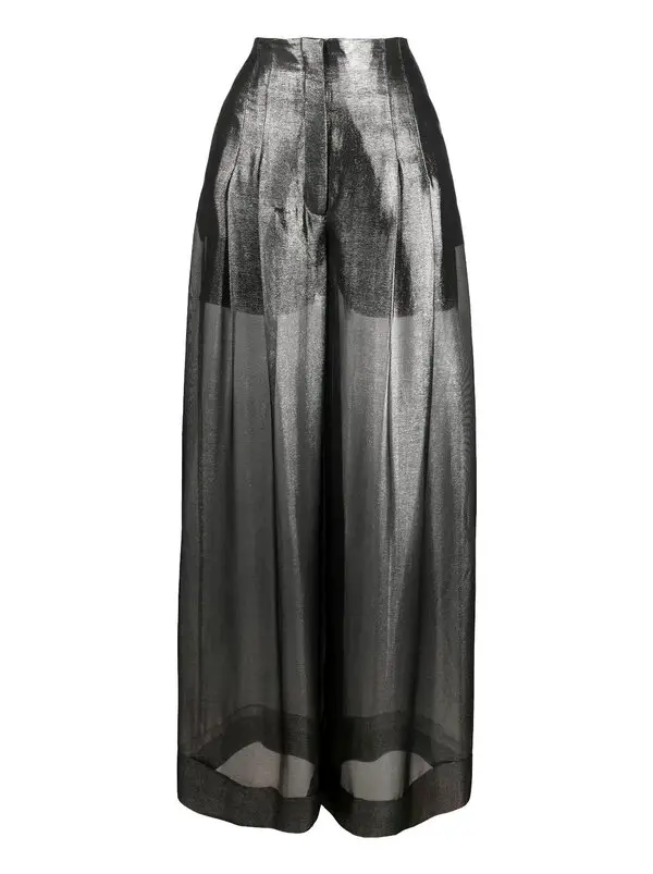 Alberta Ferretti Metallic High Waist Wide-leg Trousers - Silver