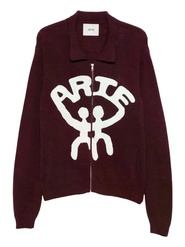 ARTE ANTWERP Graphic-intarsia Zip-up Sweater - Red