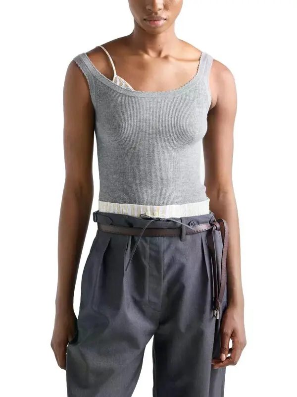 Prada Ribbed Knit Cashmere Tank Top - Grey