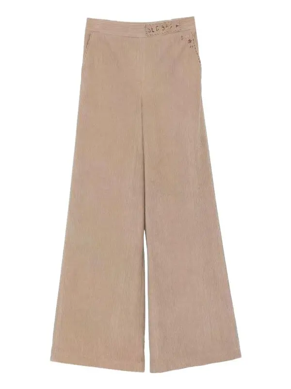 BYE Corduroy Floral-embroidered Trousers - Neutrals