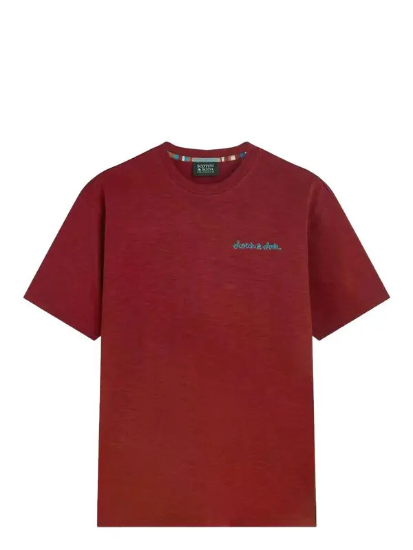 Scotch & Soda Logo-embroidered Slub-texture T-shirt - Red