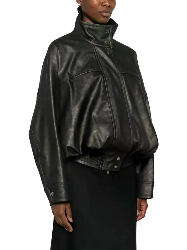 SYSTEM Panelled High-neck Biker Jacket - Grey