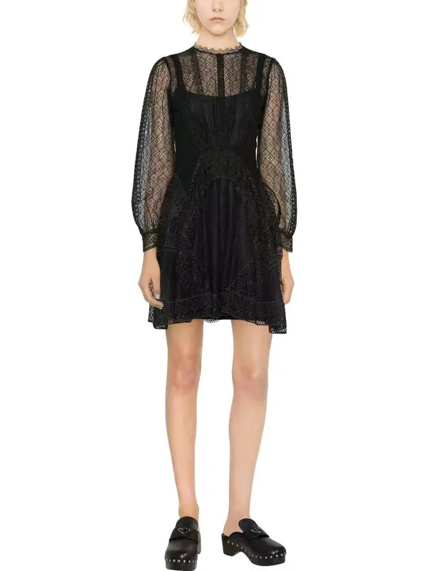 Alberta Ferretti Lace-panel Detail Mini Dress - Black