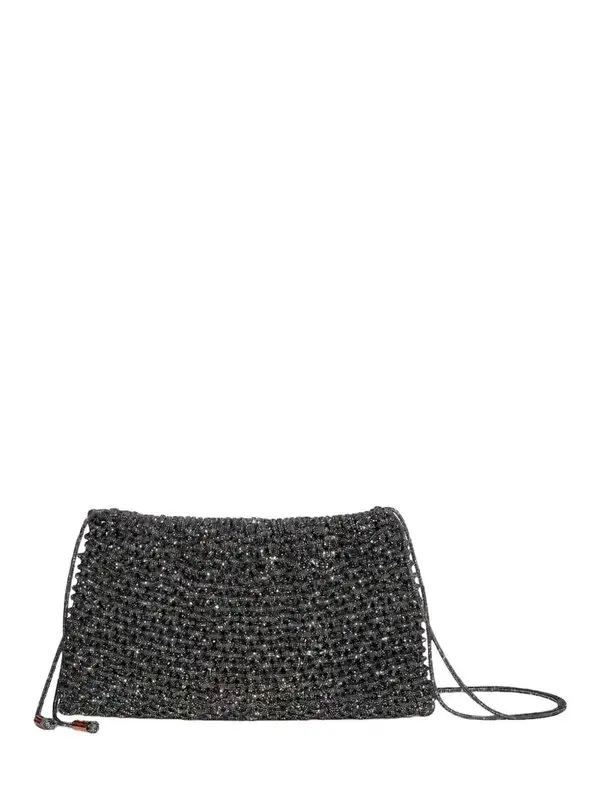 HIBOURAMA Penelope Crystal Embellished Woven Tote Bag - Black
