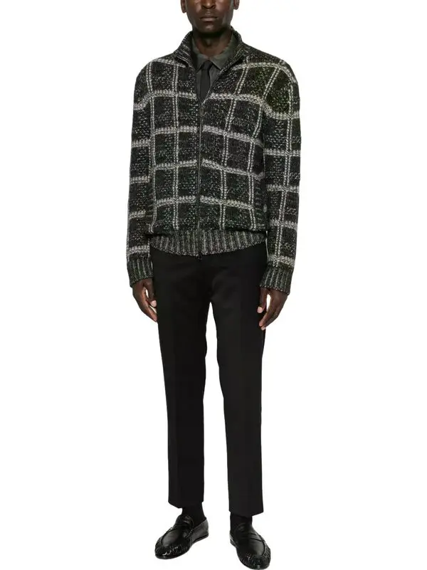 Canali Check-pattern Zip-up Cardigan - Black